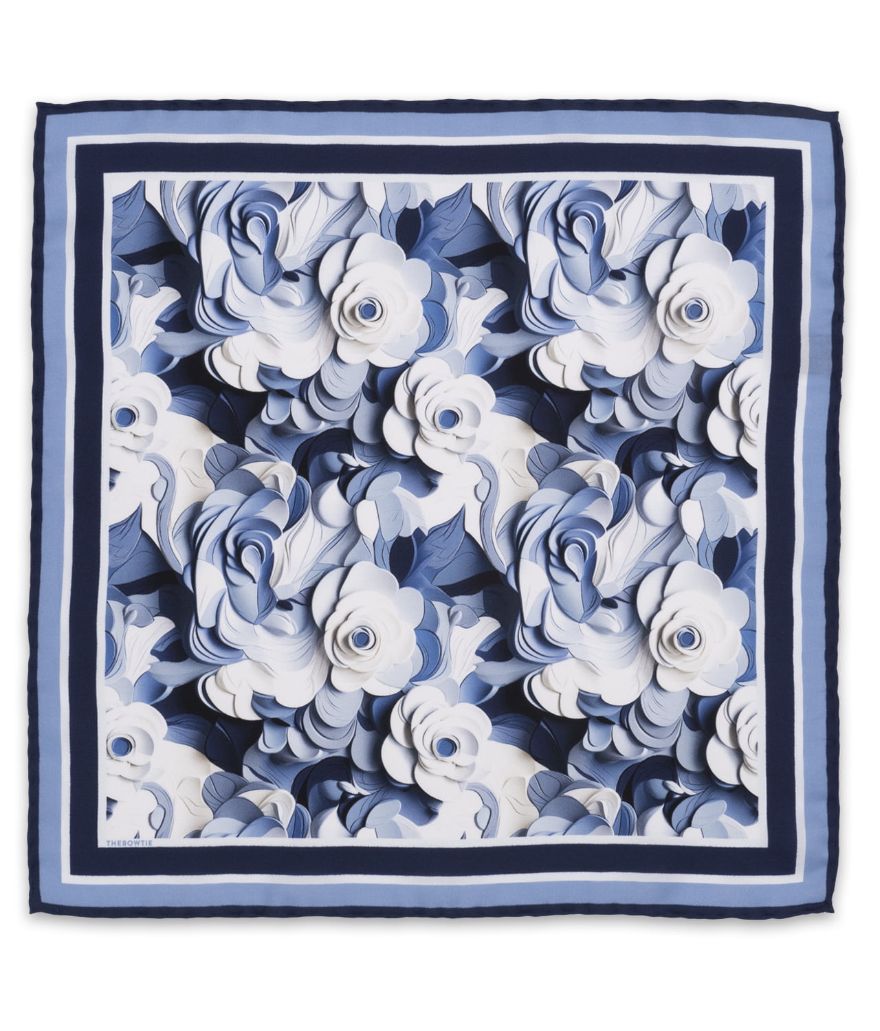 100% Silk Blue/ White Pocket Square - Abstract Floral Design